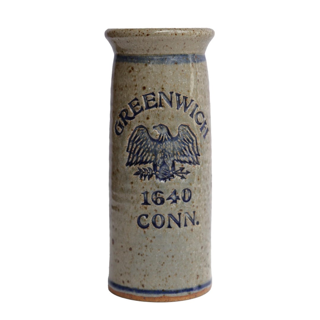 Vintage Stoneware Utensil Crock Greenwich Connecticut Eagle 1640 New ...