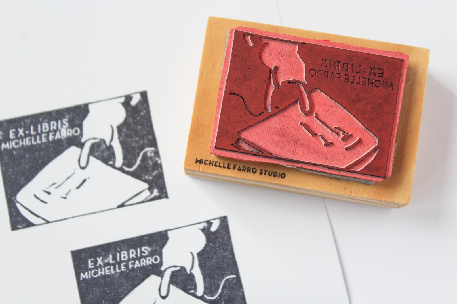 Cat and Books Rubber Stamp Personalized Ex Libris - Etsy