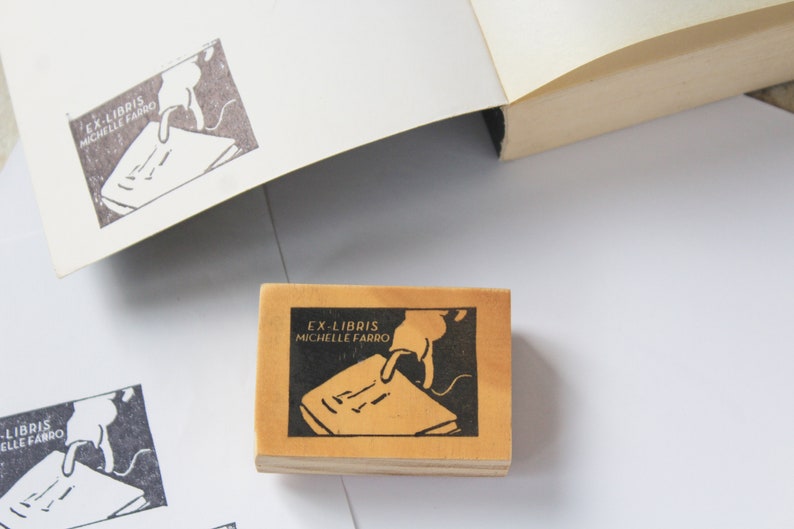 Cat and Books Rubber Stamp Personalized Ex Libris - Etsy