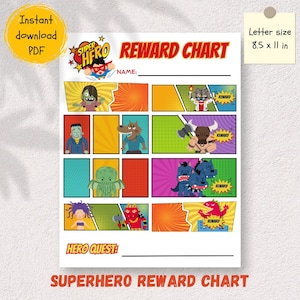 Superhero Reward Chart, Sticker Chart, Toddler, Preschool, Behavior ...