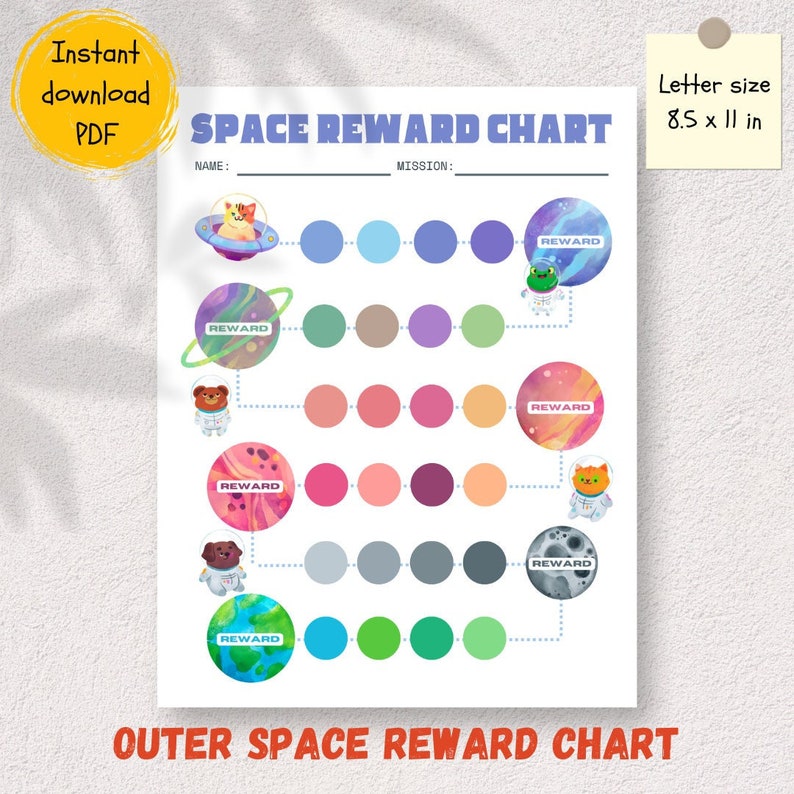 Space Reward Chart, Sticker Chart, Toddler, Preschool, Behavior Chart ...