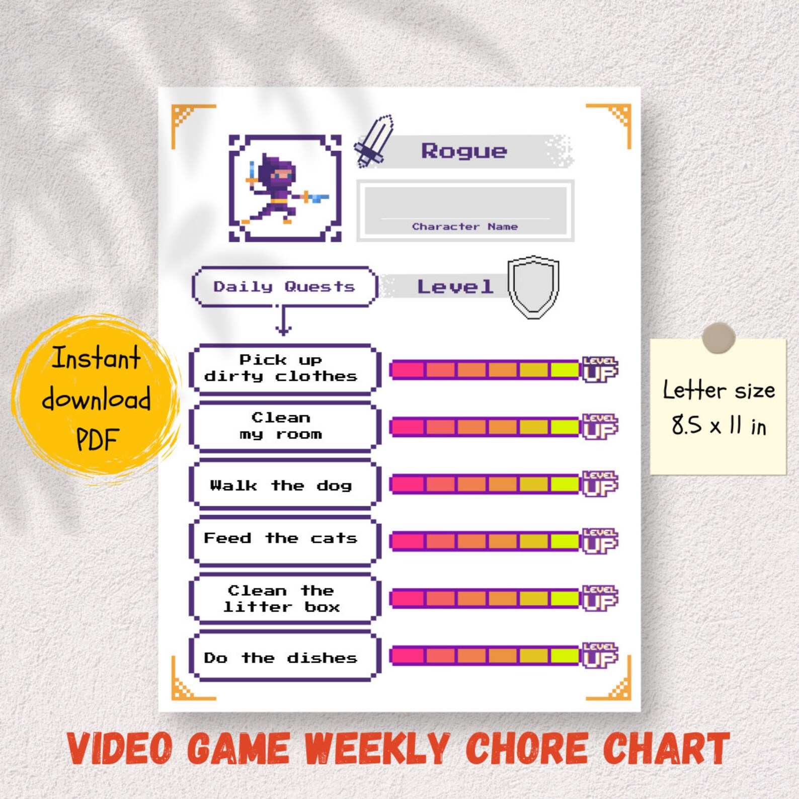 Video Game Daily Chore Chart, Sticker Chart, Toddler, Preschool ...