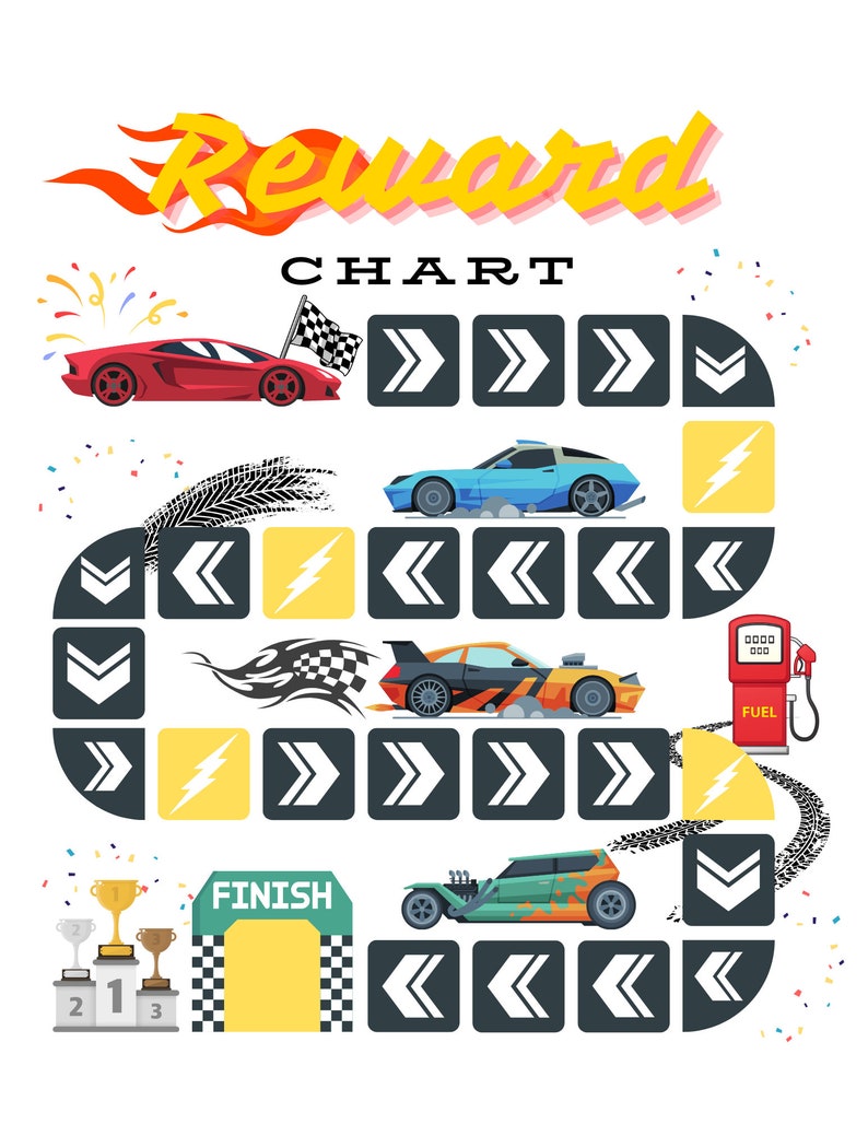 Racing Reward Chart, Sticker Chart, Toddler, Preschool, Behavior Chart ...
