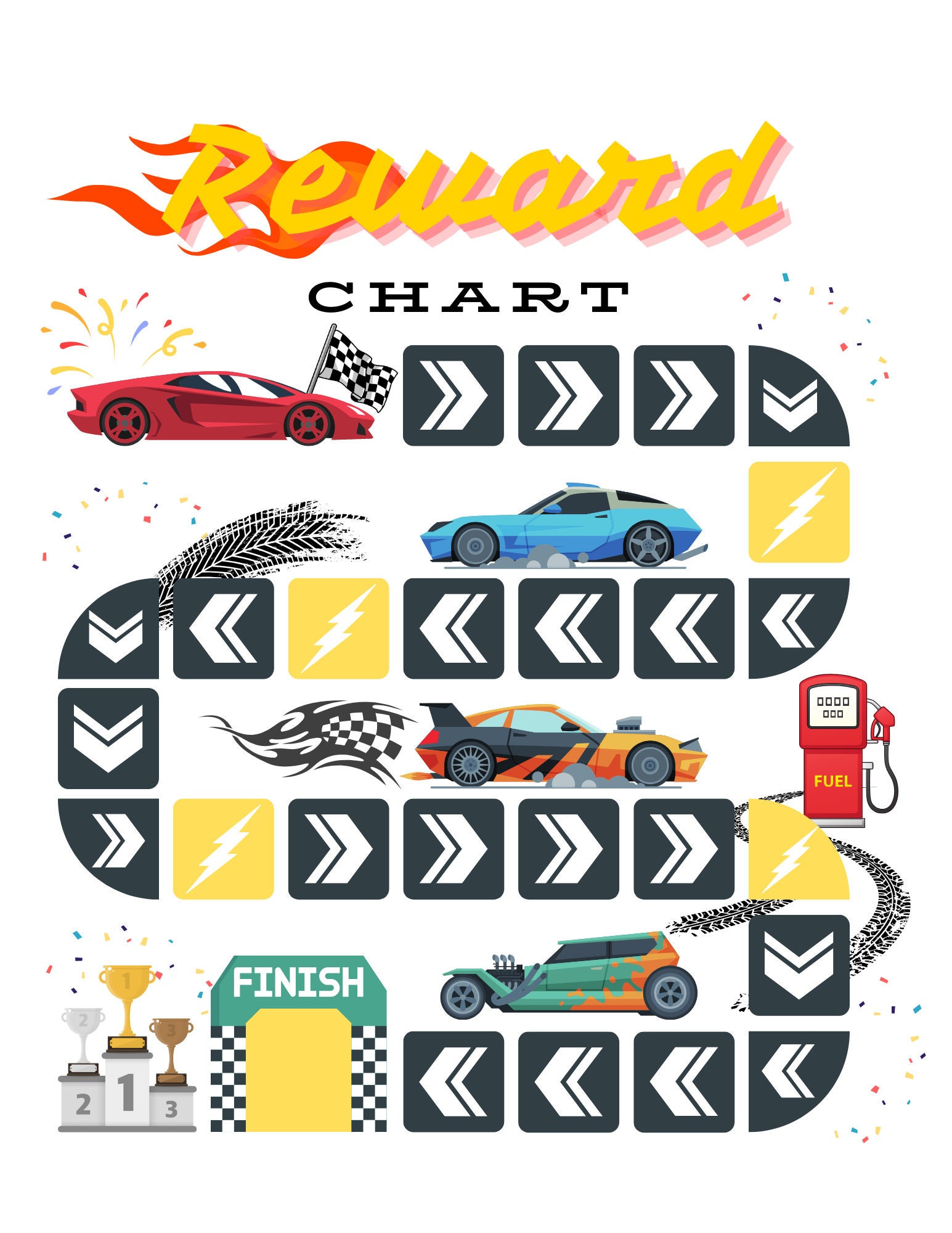 Racing Reward Chart, Sticker Chart, Toddler, Preschool, Behavior Chart ...