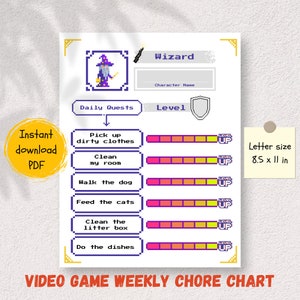 Video Game Daily Chore Chart, Sticker Chart, Toddler, Preschool ...