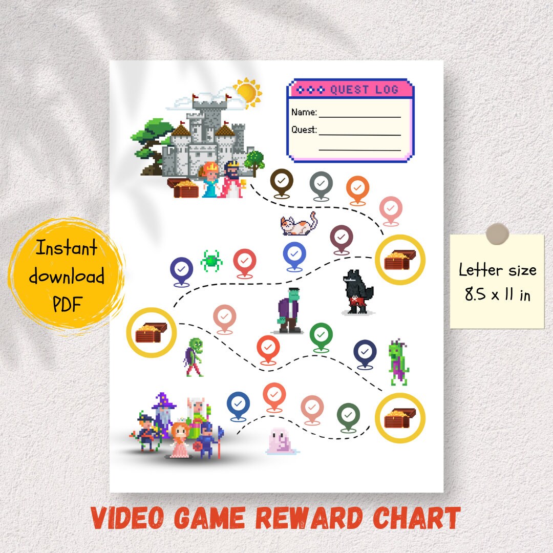 Video Game Reward Chart, Sticker Chart, Toddler, Preschool, Behavior ...