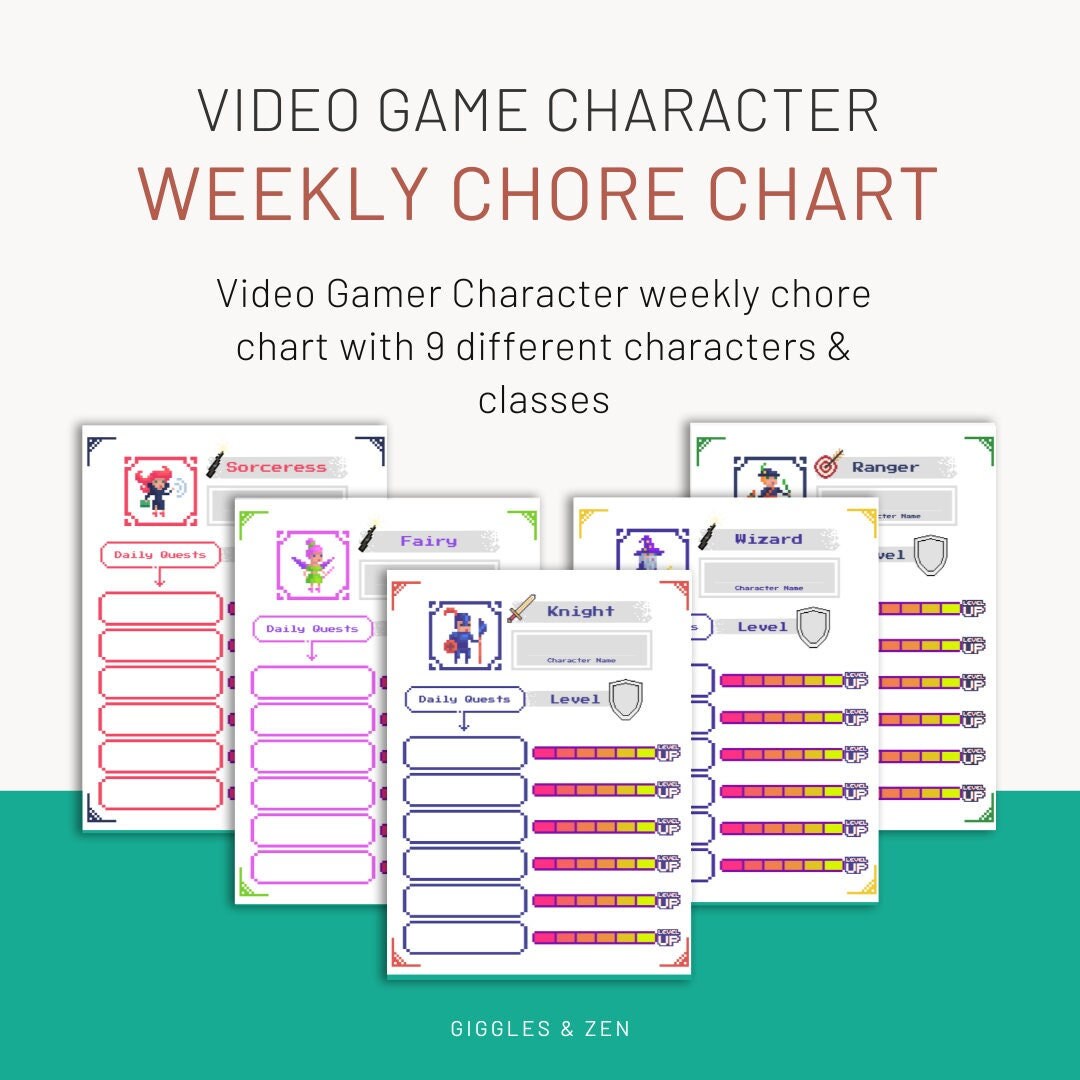 Video Game Daily Chore Chart, Sticker Chart, Toddler, Preschool ...