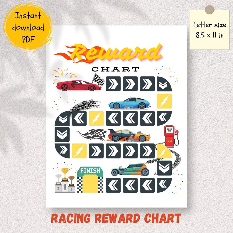 Racing Reward Chart, Sticker Chart, Toddler, Preschool, Behavior Chart ...