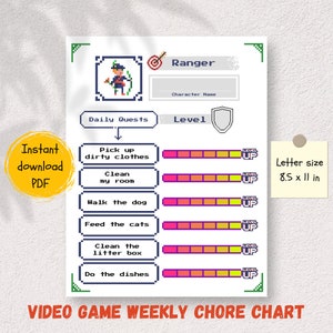 Video Game Daily Chore Chart, Sticker Chart, Toddler, Preschool ...