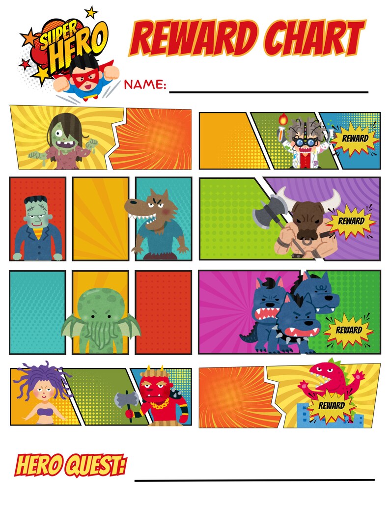 Superhero Reward Chart, Sticker Chart, Toddler, Preschool, Behavior ...