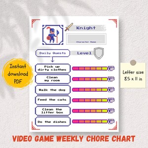 Video Game Daily Chore Chart, Sticker Chart, Toddler, Preschool ...
