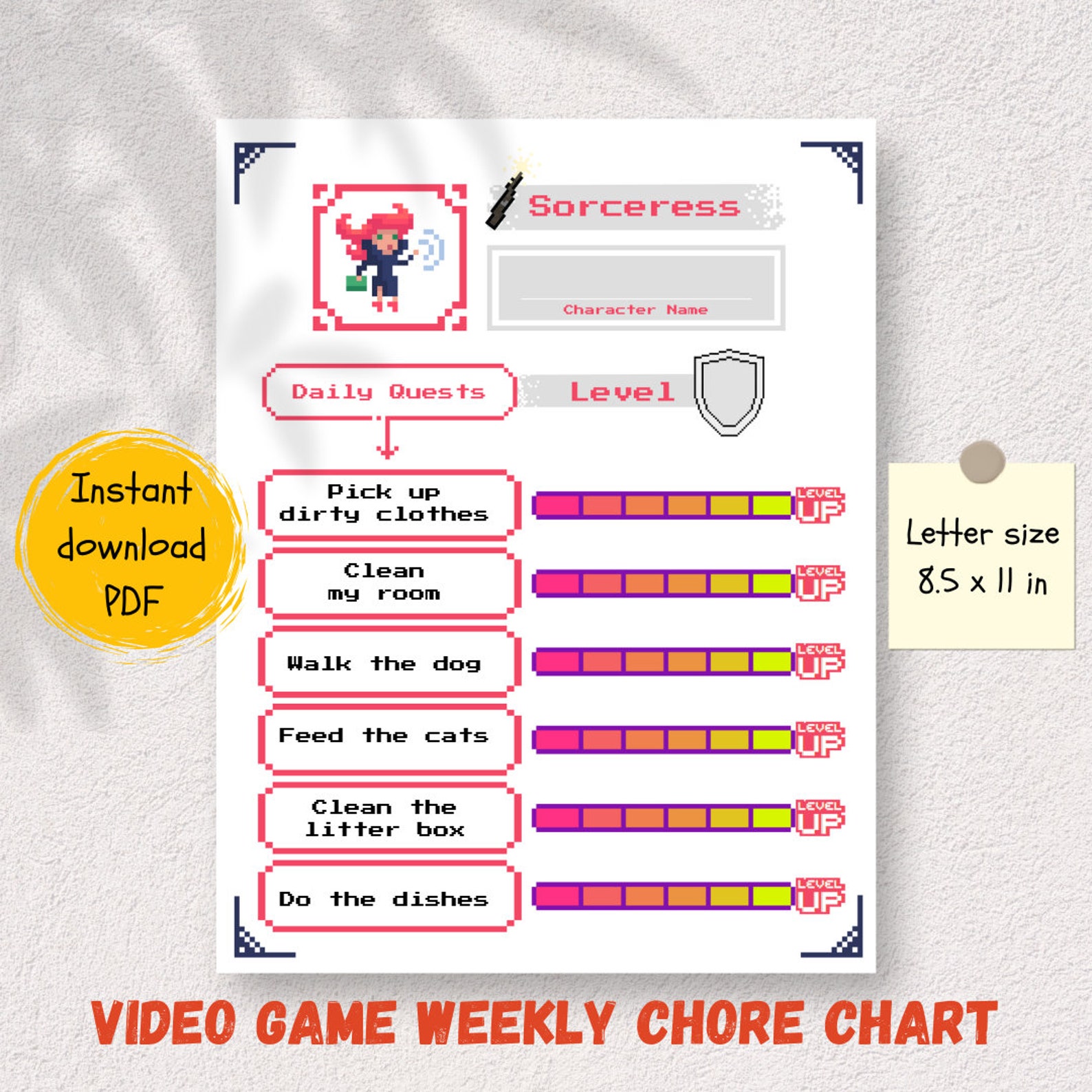 Video Game Daily Chore Chart, Sticker Chart, Toddler, Preschool ...