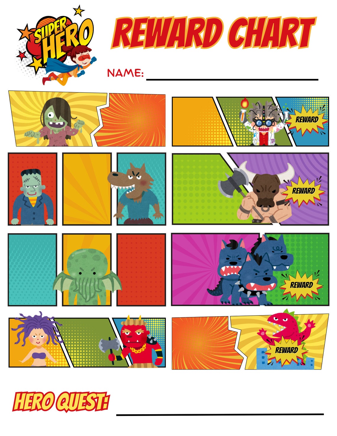 Superhero Reward Chart, Sticker Chart, Toddler, Preschool, Behavior ...