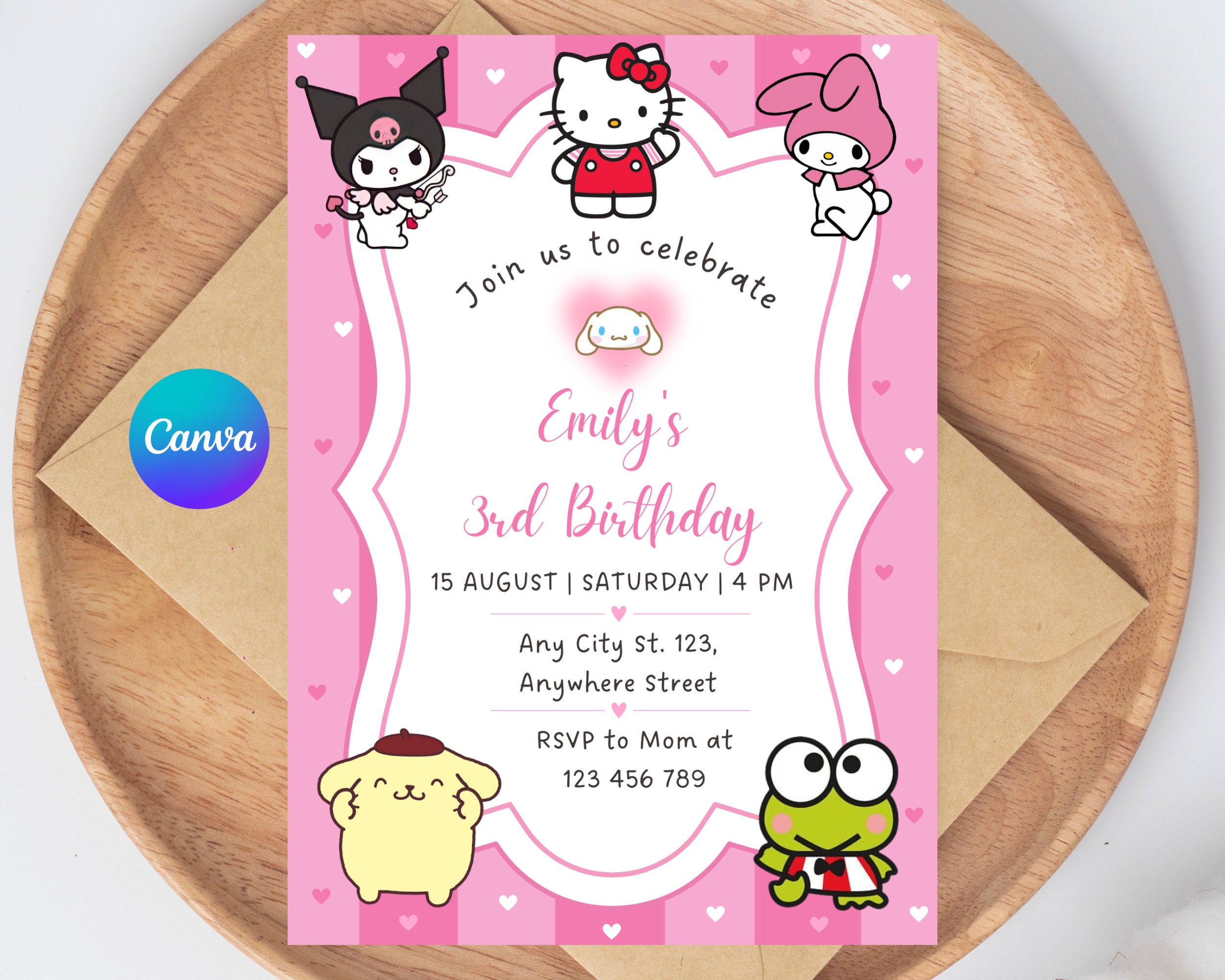 Editable Kawaii Kitty Invitation, Girls Birthday Party, Kitty and ...