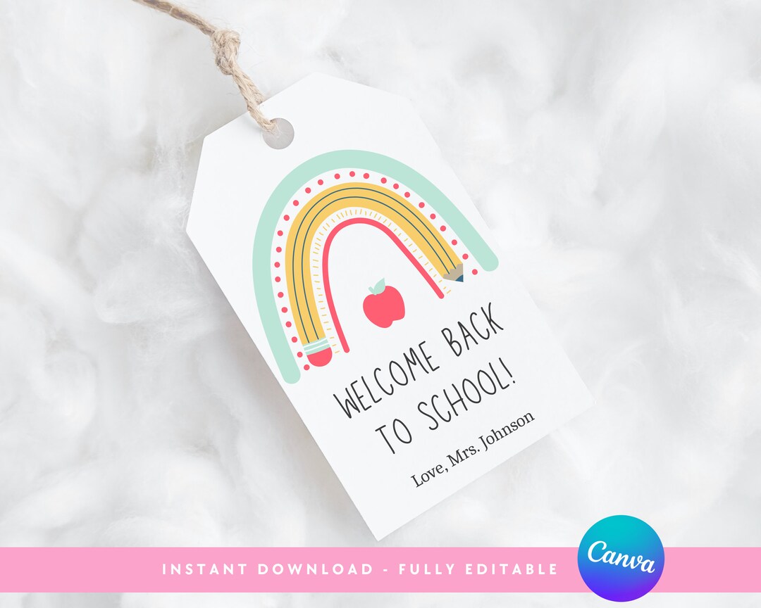 Back to School Tag, Printable First Day of School Gift Tag, Happy First ...