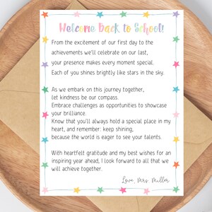 Printable First Day of School Letter, Welcome Letter to Students, Gift ...