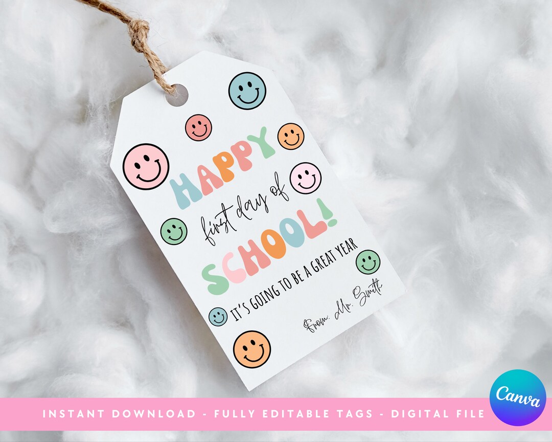 Retro Back to School Tag, Printable Happy First Day of School Tag ...