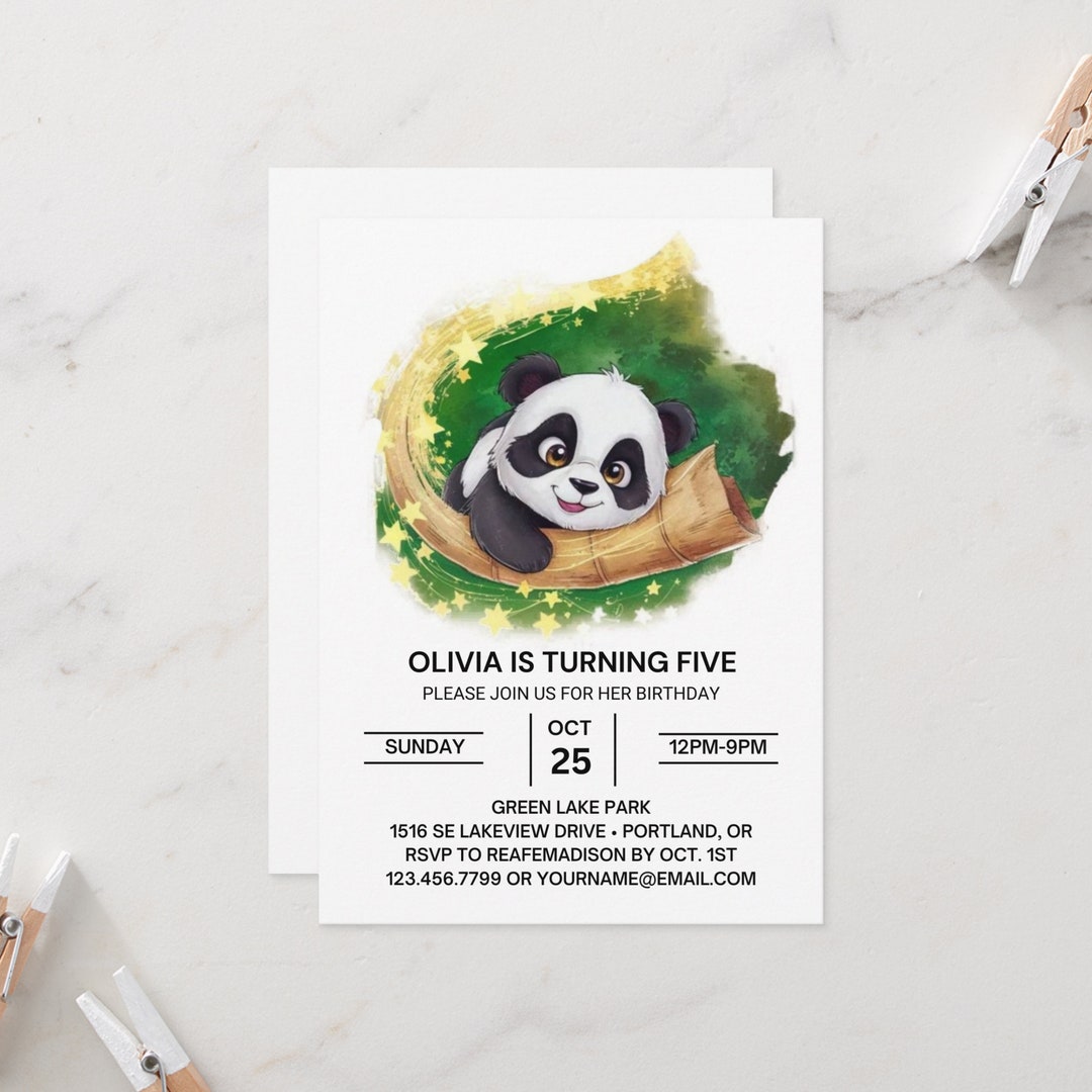 Panda Birthday Invitation Template, Editable Panda Invitation, Kids ...