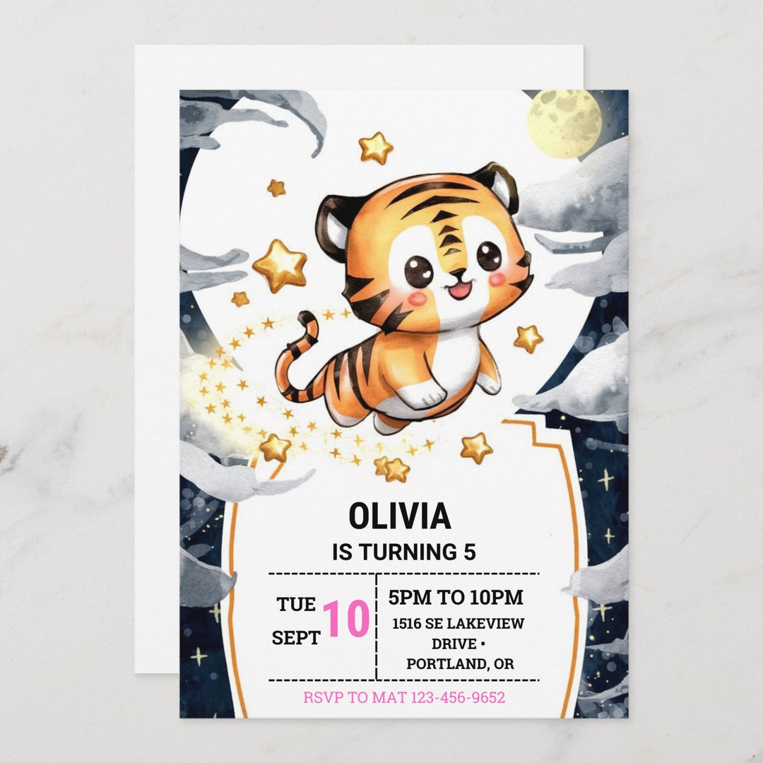 Tiger Birthday Invitation Template, Editable Tiger Invitation, Tiger ...