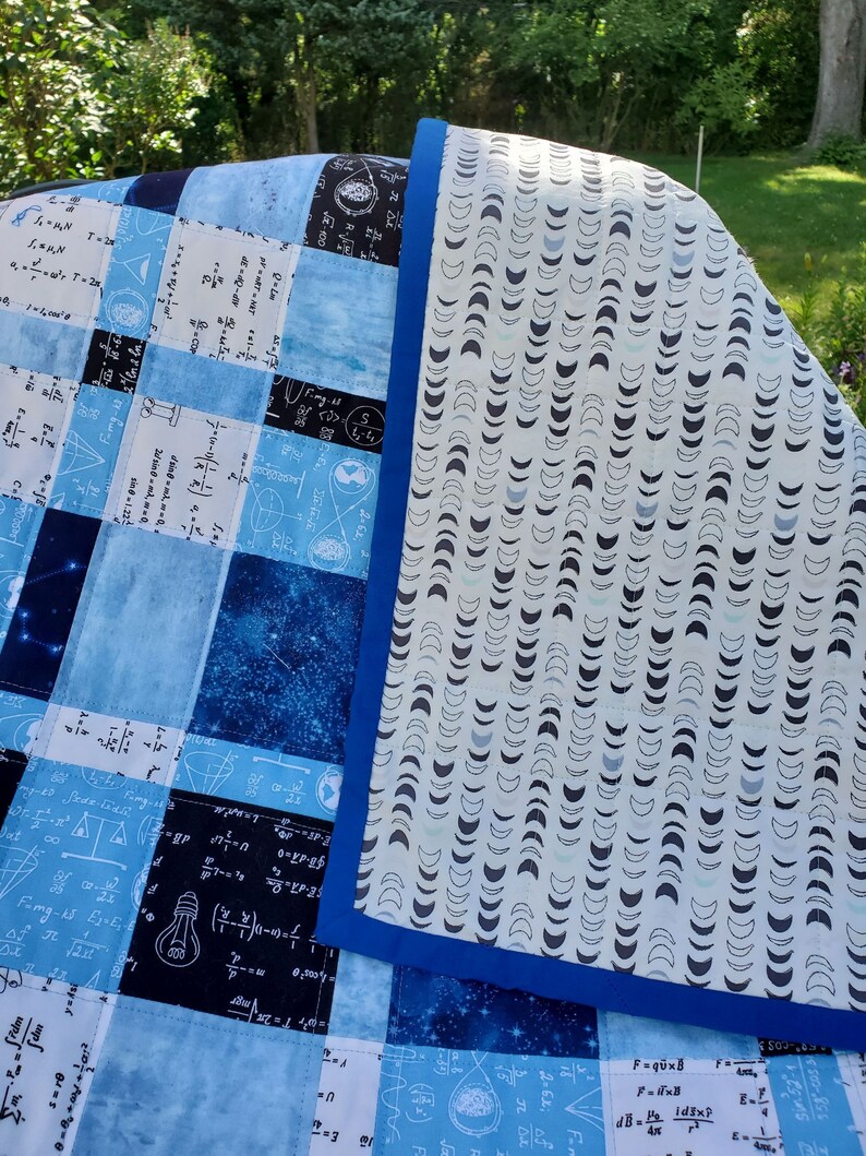 Space Travel Themed Baby Quilt in Blue, White and Black, All Cotton ...
