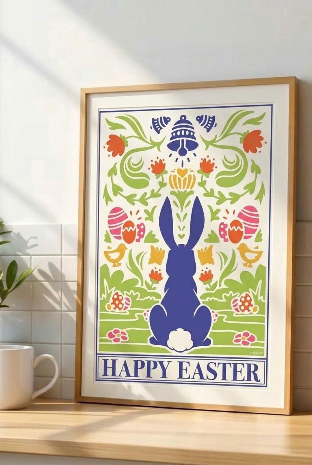 Happy Easter Illustration | Printable Poster | Easter Bunny, Flowers ...