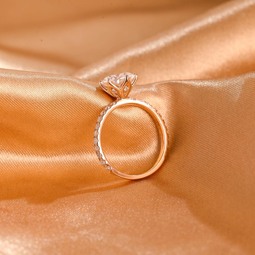 Solid Gold Old European Round Cut Moissanite Engagement Ring Tulip ...