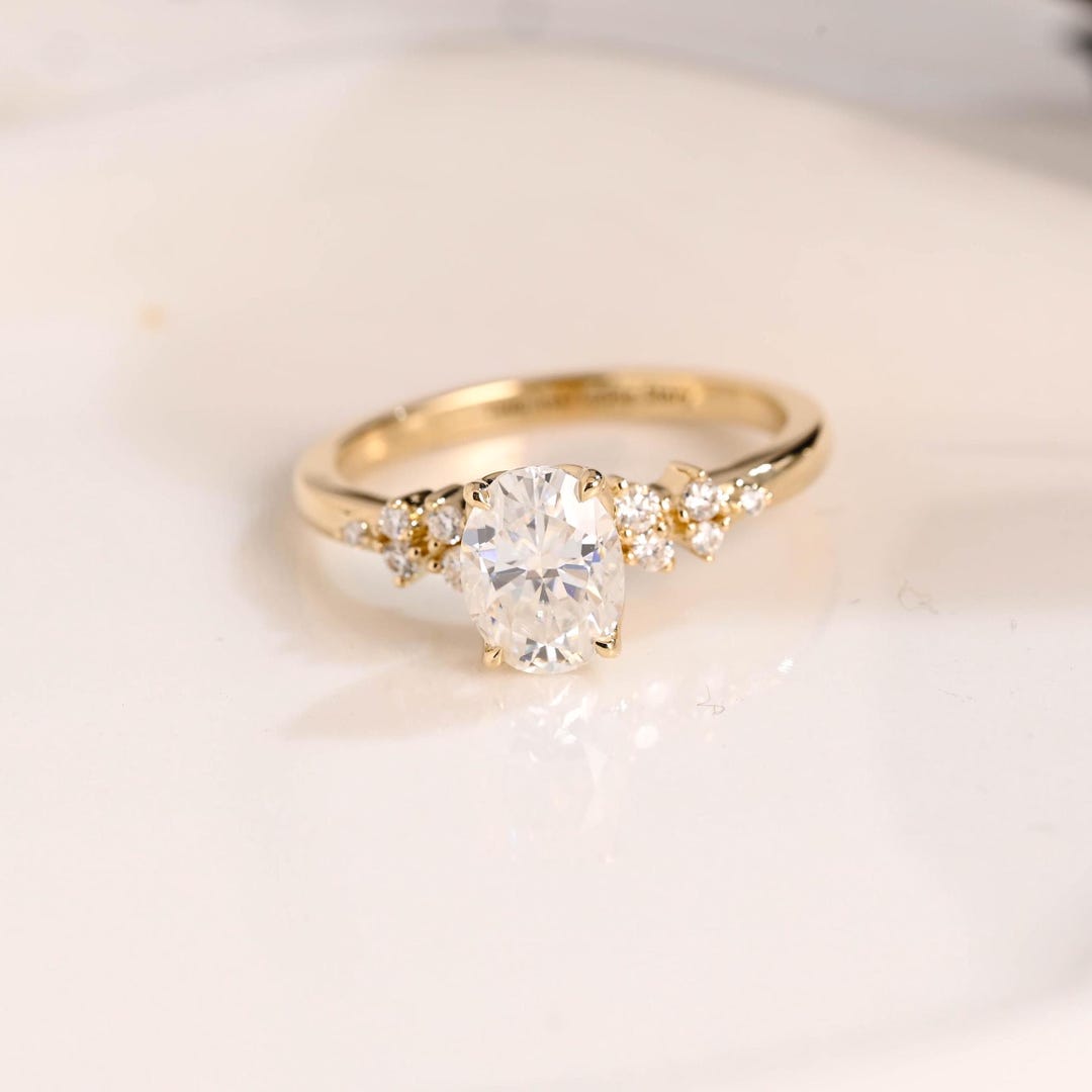Solid Gold Tulip Setting Oval Cut Moissanite Engagement Ring, Side ...