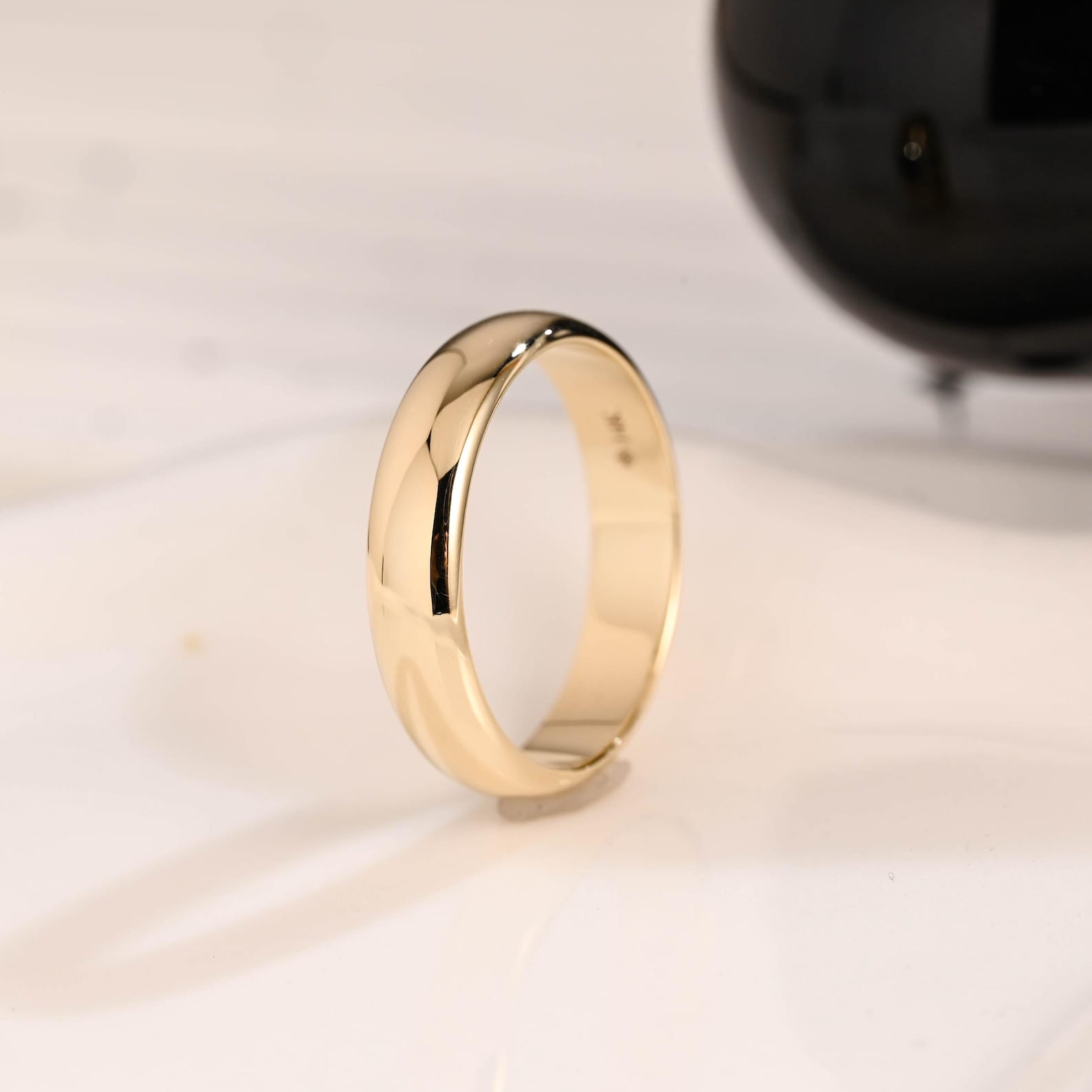 Solid Gold 5mm Width Dome Shape Band, Classic Rounded Wedding Band for ...