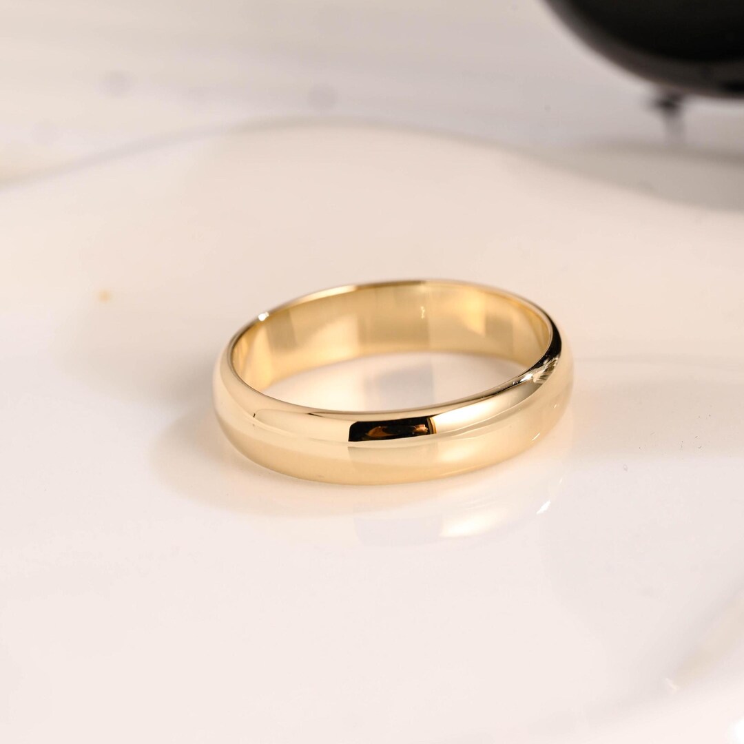 Solid Gold 5mm Width Dome Shape Band, Classic Rounded Wedding Band for ...