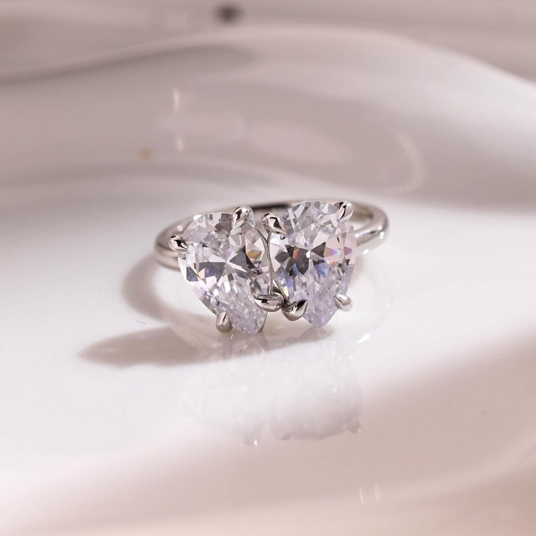 Solid Gold Toi Et Moi Pear Cut Moissanite Engagement Ring, Double ...