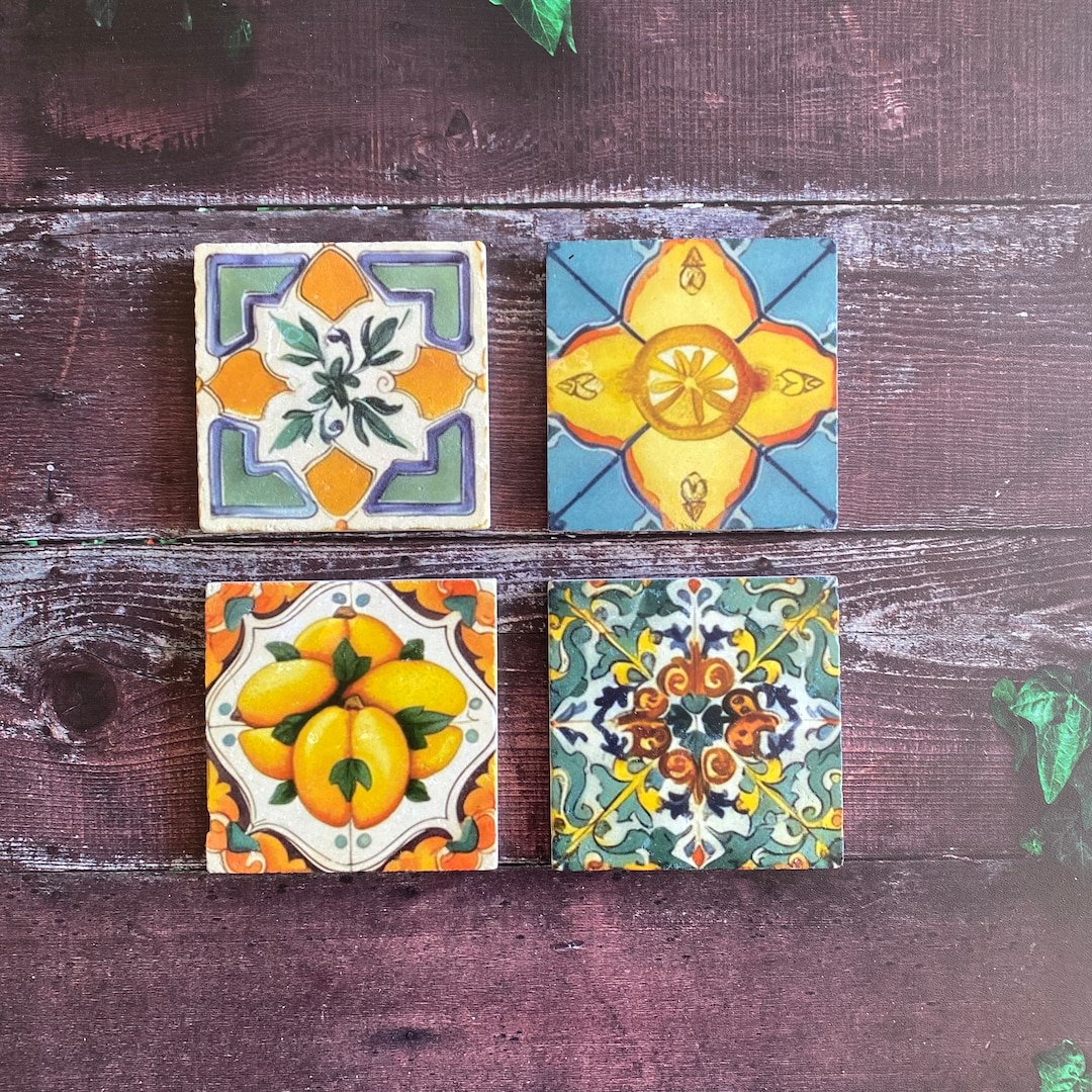 Mexican Talavera Tile Stone Coasters, Cork Backing Coasters Set, Tile ...