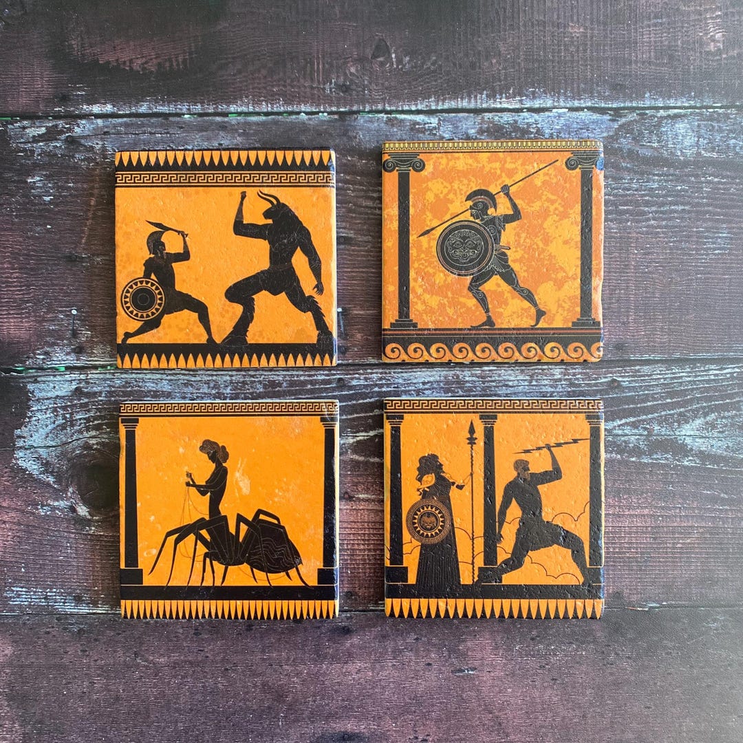 Greek Mythology Coasters Set, Antique Greek Stone Coasters, Gods and ...