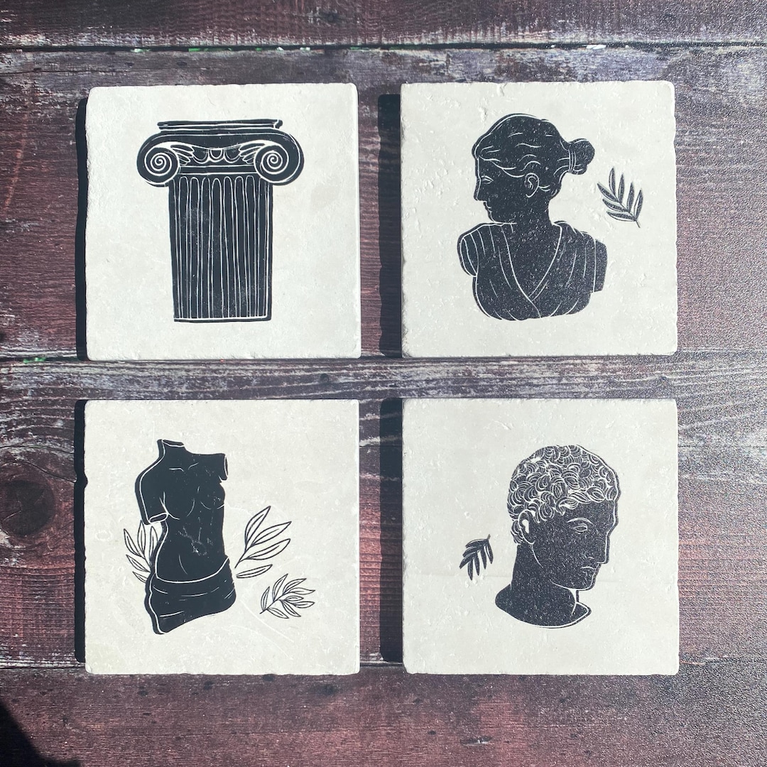 Greek Mythology Coasters Set of 4 | Antique Stone Coasters Featuring ...
