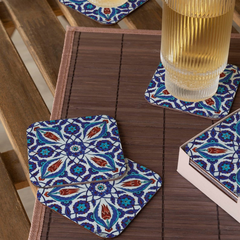 Blue Tile Stone Drink Coasters, Mexican Talavera, Moroccan Tile, Tile ...