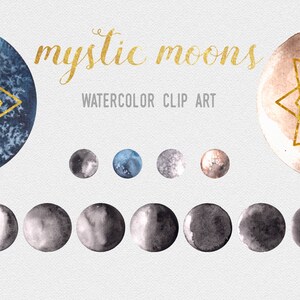 22 WATERCOLOR MOON CLIPART, Commercial Use, Digital Watercolor ...