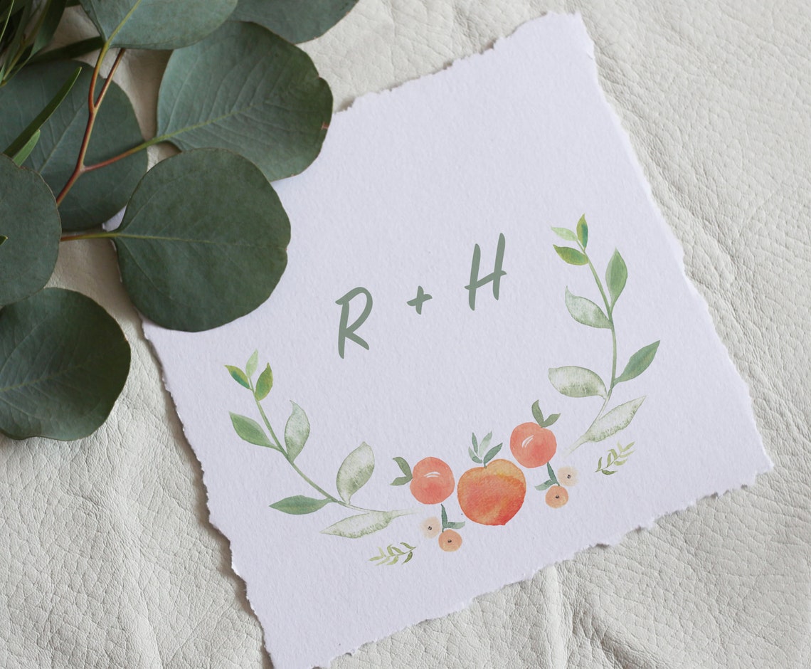 WATERCOLOR PEACHES + GREENERY Clipart Download, Commercial Use, Painted ...