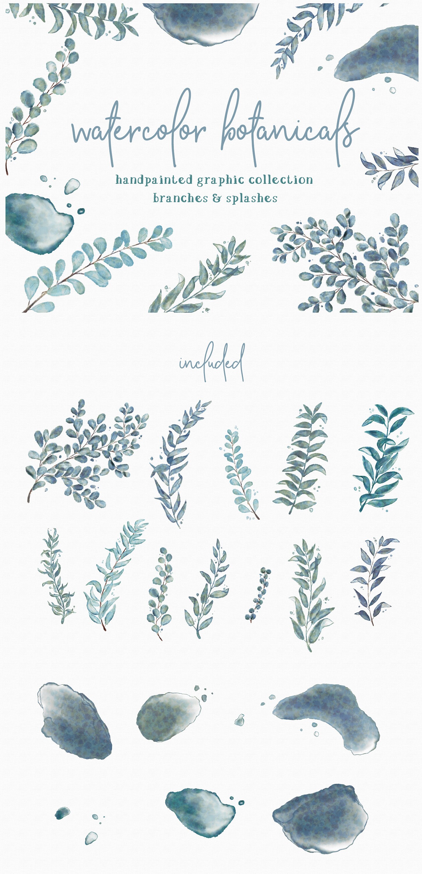 WATERCOLOR BOTANICALS CLIPART Set, Commercial Use, Muted Watercolor ...