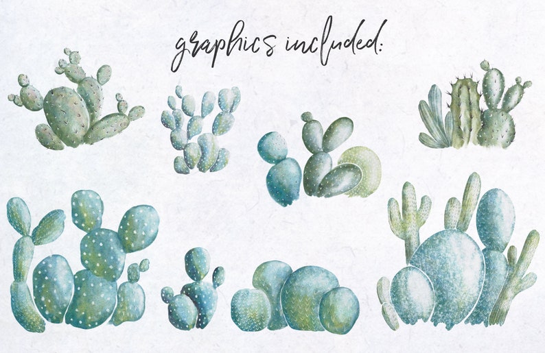WATERCOLOR CACTUS CLUSTERS Clipart, Commercial Use, Digital Watercolor ...