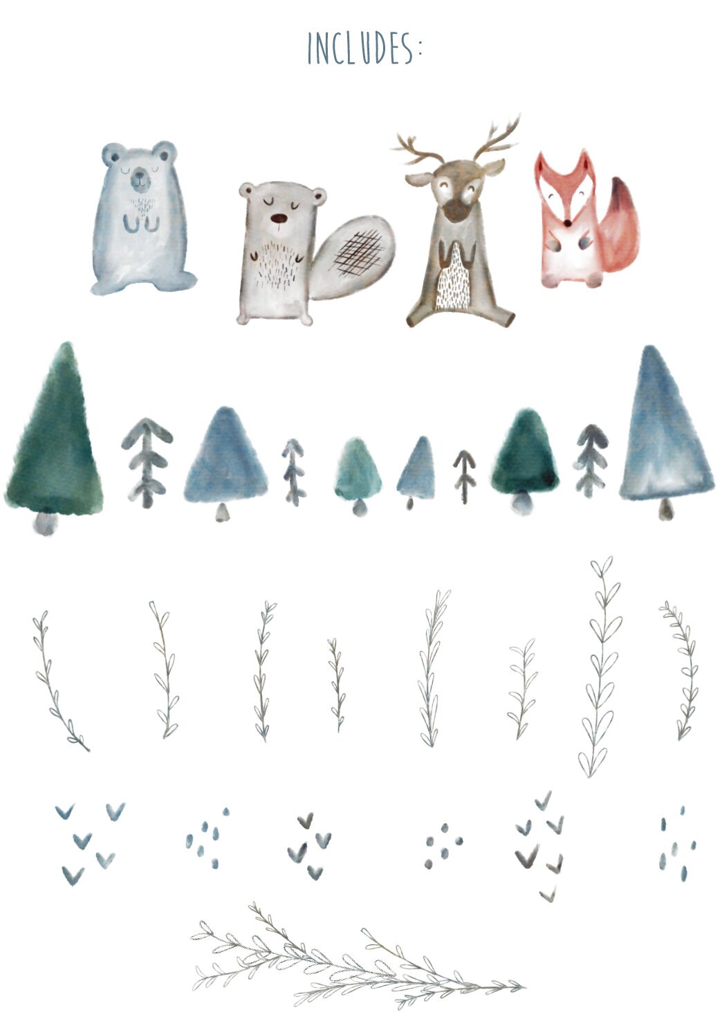 WATERCOLOR WOODLAND ANIMALS Clipart Commercial Use Watercolor - Etsy