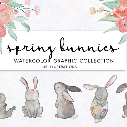 SPRING BUNNIES CLIPART Instant Download Watercolor Easter - Etsy