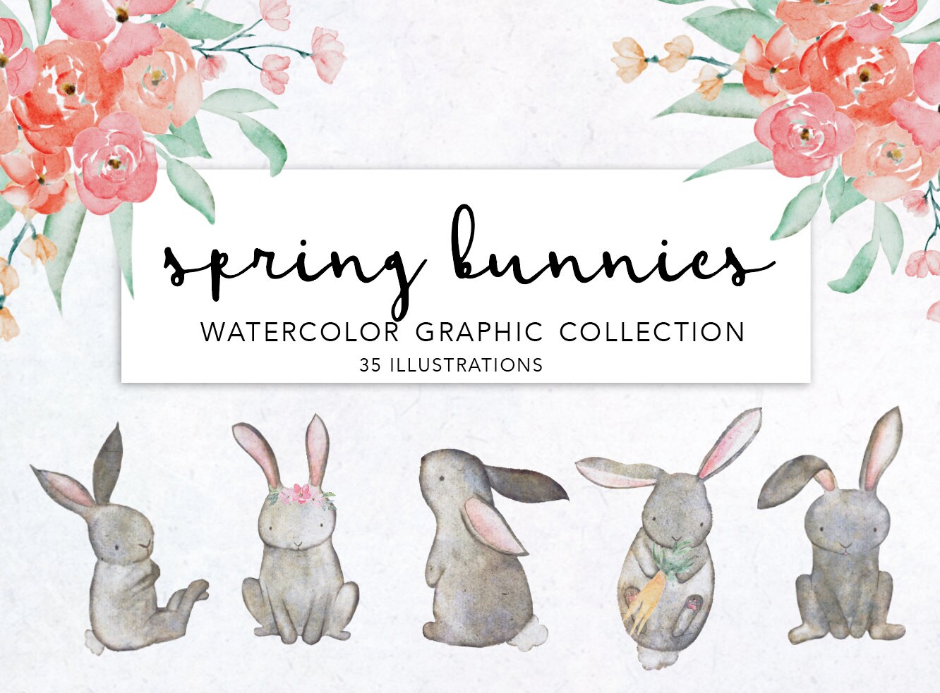 SPRING BUNNIES CLIPART Instant Download Watercolor Easter - Etsy