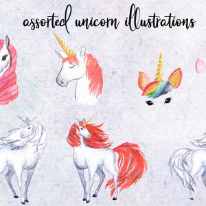 WATERCOLOR UNICORN CLIPART, Commercial Use Floral Graphics, Magic ...