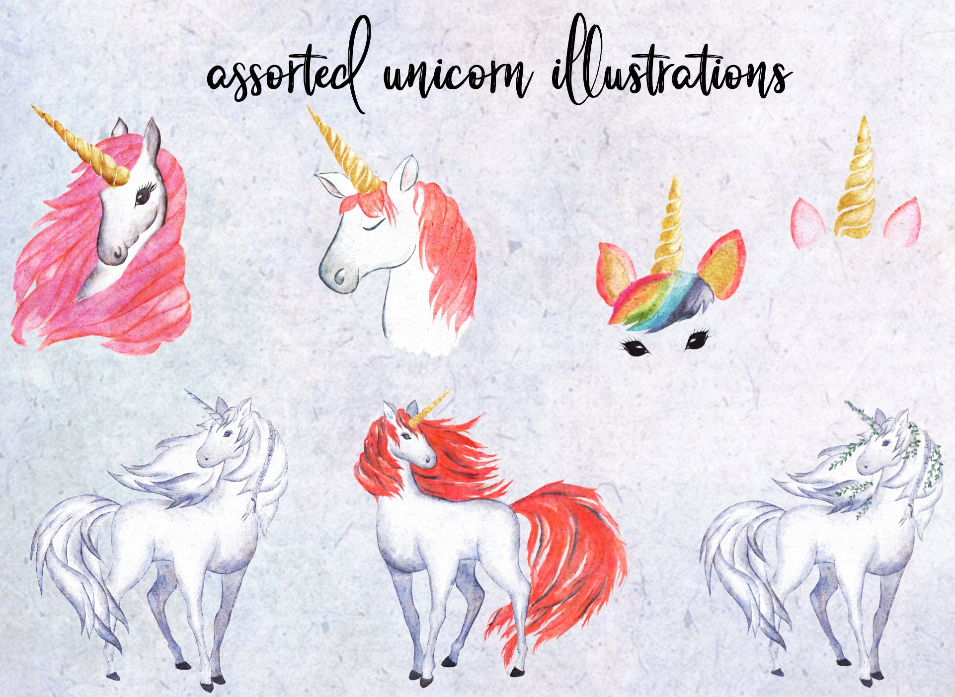 WATERCOLOR UNICORN CLIPART, Commercial Use Floral Graphics, Magic ...
