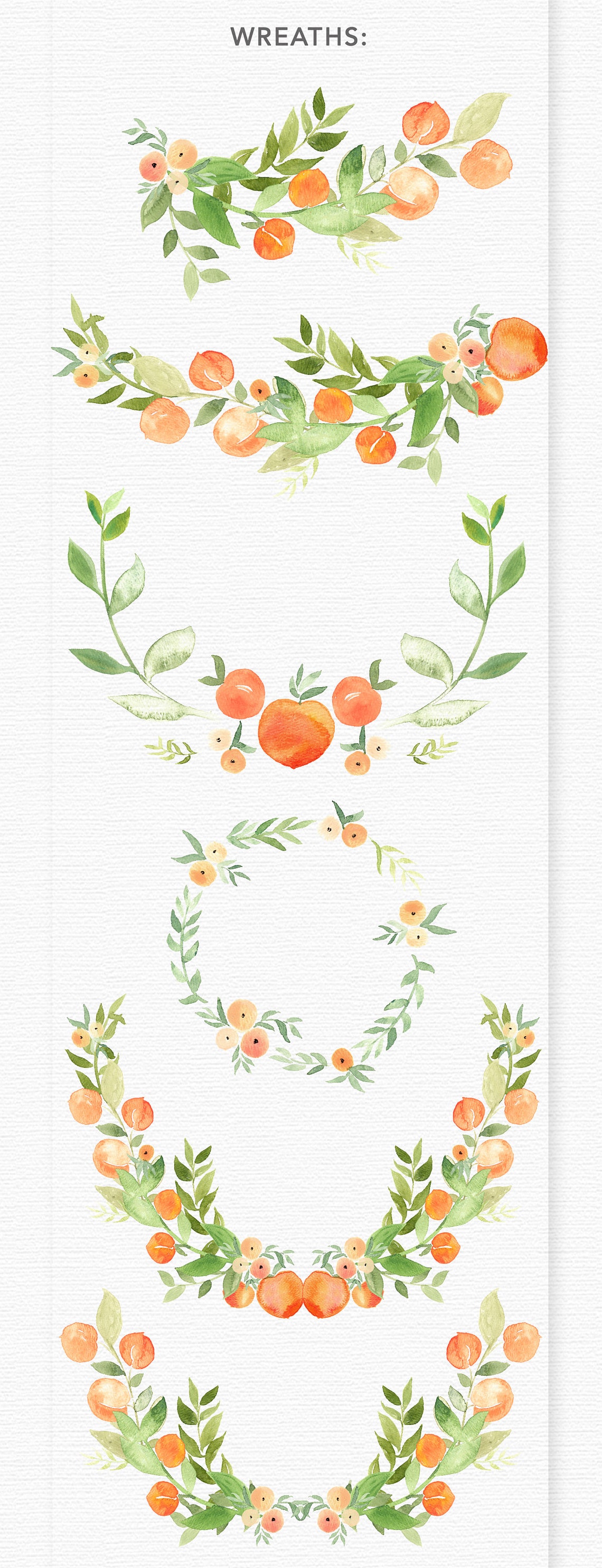 WATERCOLOR PEACHES + GREENERY Clipart Download, Commercial Use, Painted ...