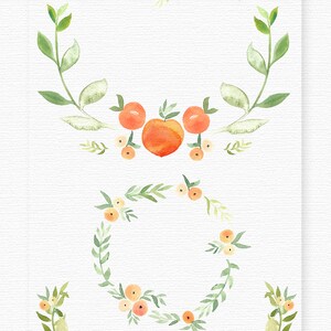 WATERCOLOR PEACHES + GREENERY Clipart Download, Commercial Use, Painted ...