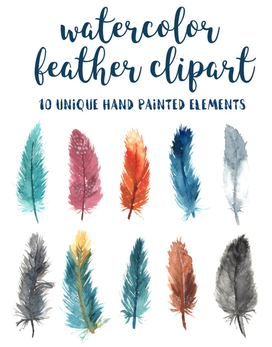 WATERCOLOR FEATHER CLIPART, Download, Commercial Use, Watercolor Floral ...