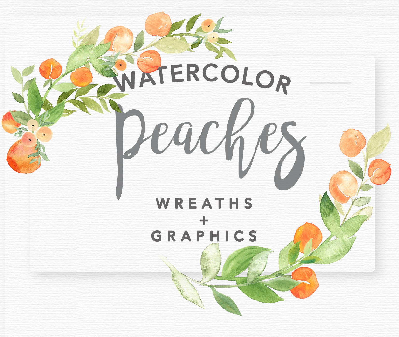 WATERCOLOR PEACHES + GREENERY Clipart Download, Commercial Use, Painted ...