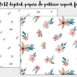 Spring Florals Watercolor Clipart + Seamless Patterns + Digital Papers ...
