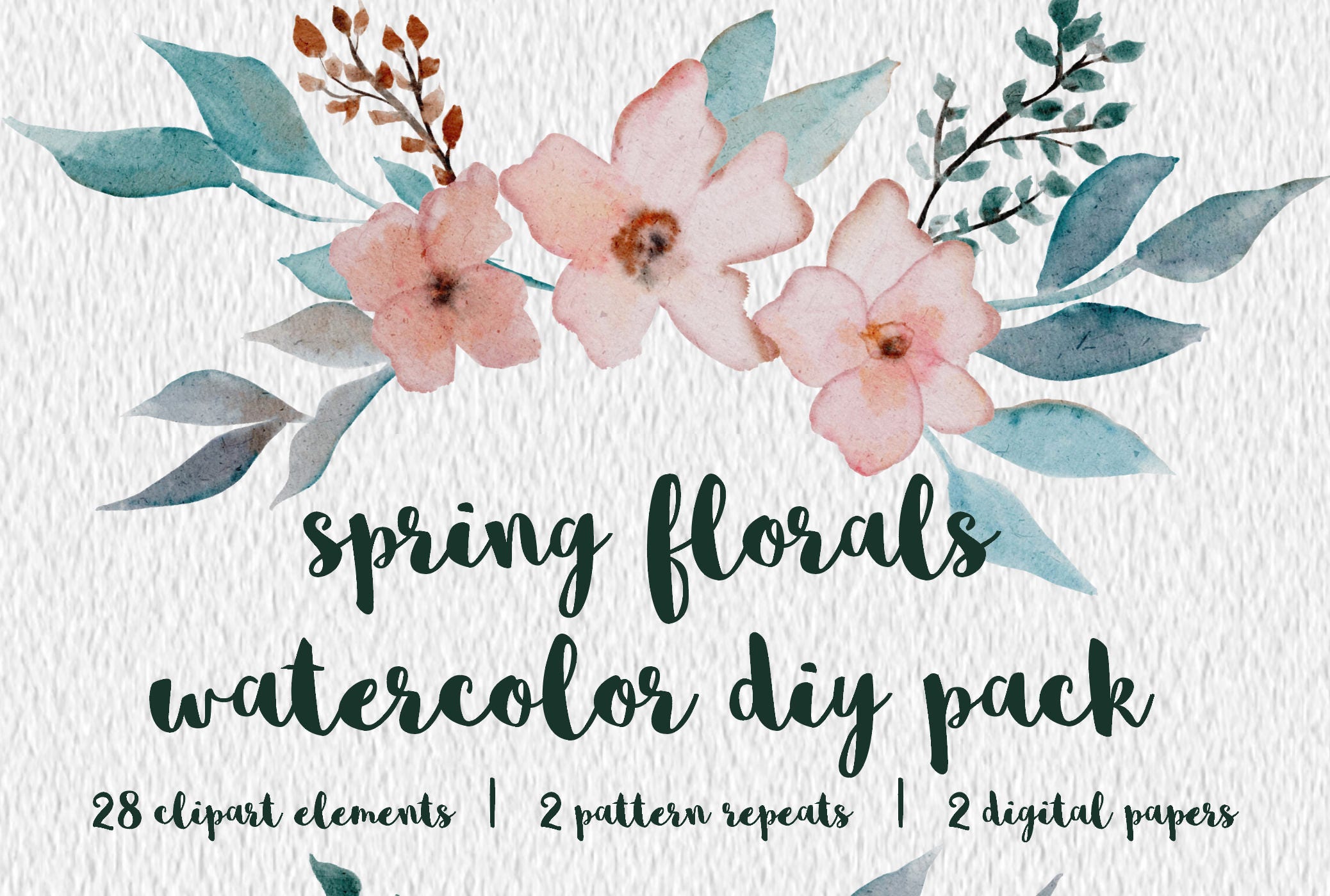 Spring Florals Watercolor Clipart Seamless Patterns - Etsy
