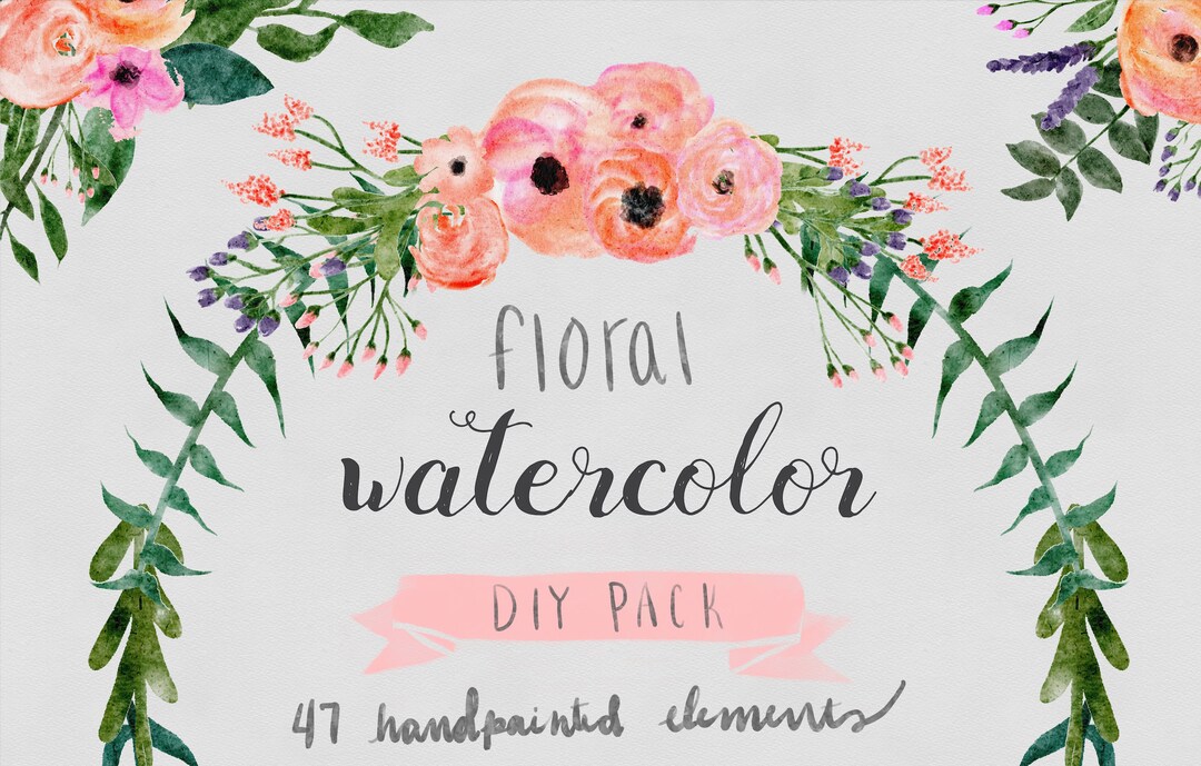 FLORAL WATERCOLOR CLIPART, Commercial Use, Digital Watercolor Download ...